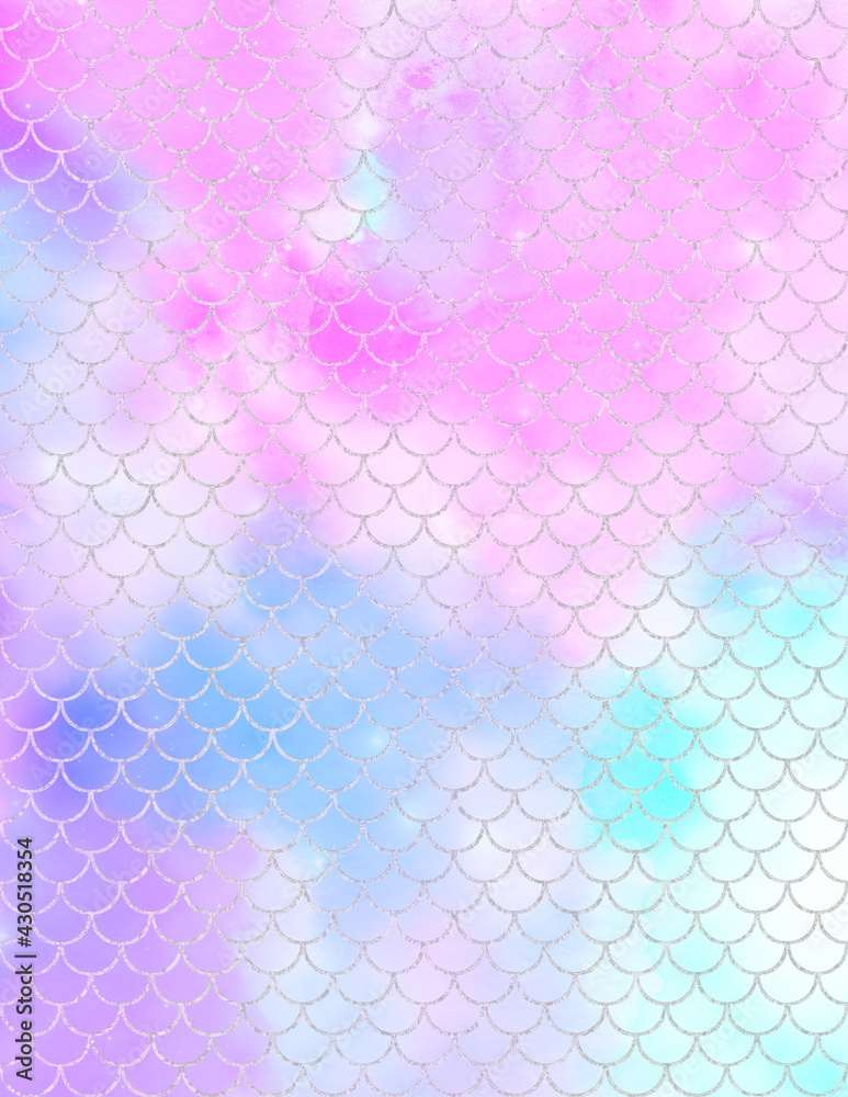 Mermaid Digital Paper, Pastel Rainbow Watercolor Sparkle, Printable ...