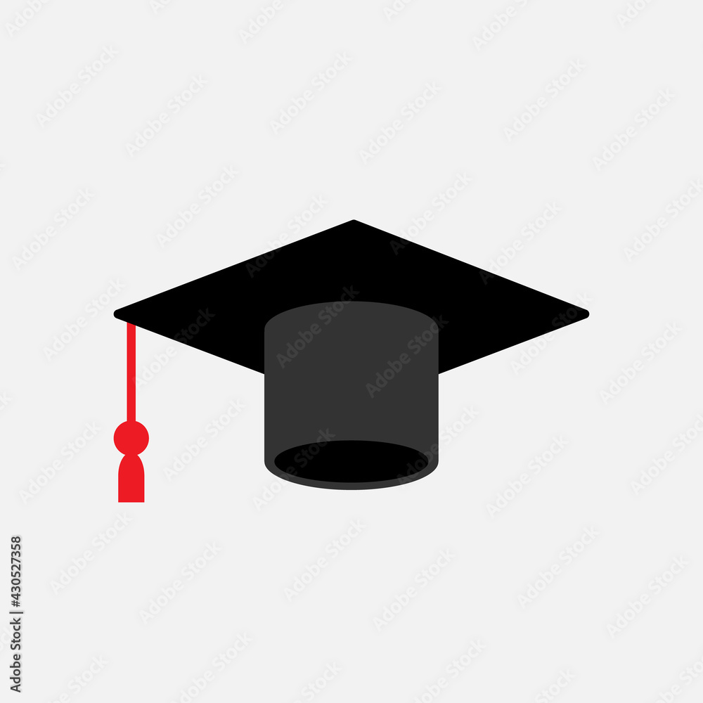 Graduation Cap, Student Toga Hat. Flat Vector Icon illustration. Simple black symbol on white ...
