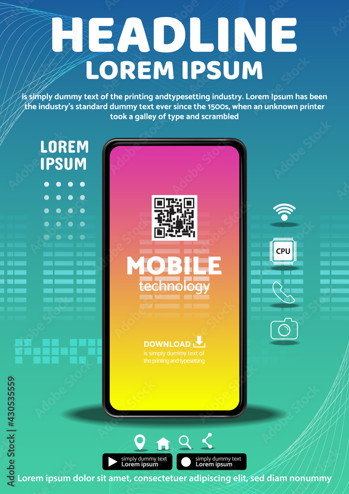 tecno app flyer poster background design illustration vector 08 Stock ...