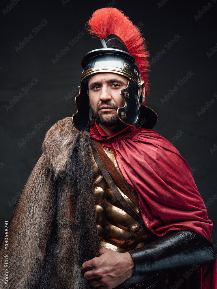 Ancient roman general wearing red cape and fur Stock Photo | Adobe Stock