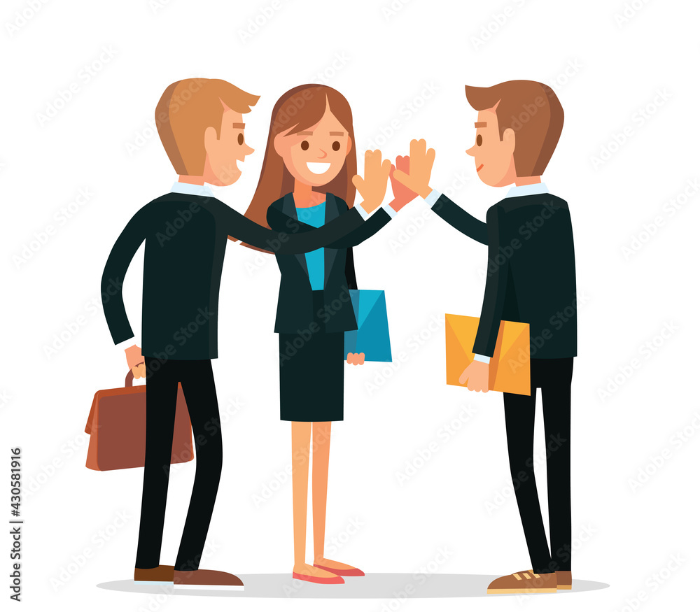 Office workers giving high five clapping each other hands. Office ...