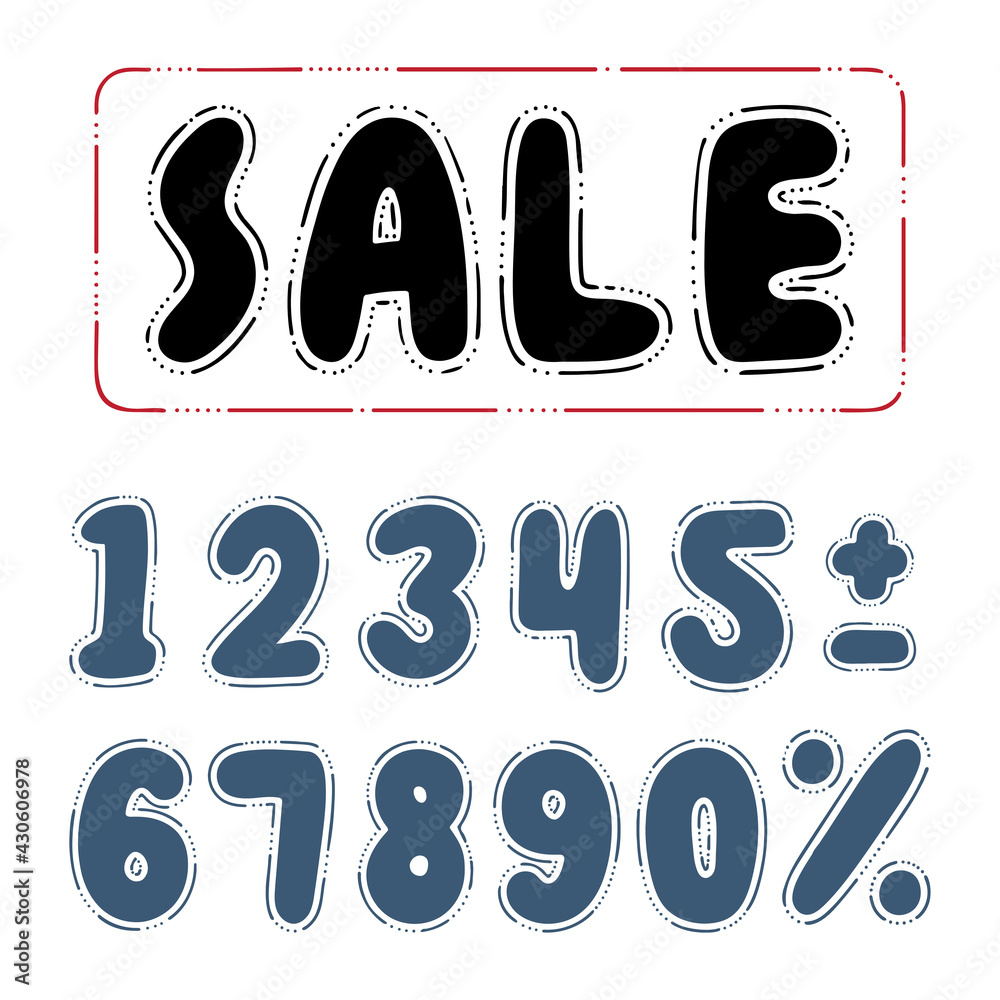 Sale concept illustration. Word sale, numbers and symbols. Doodle ...