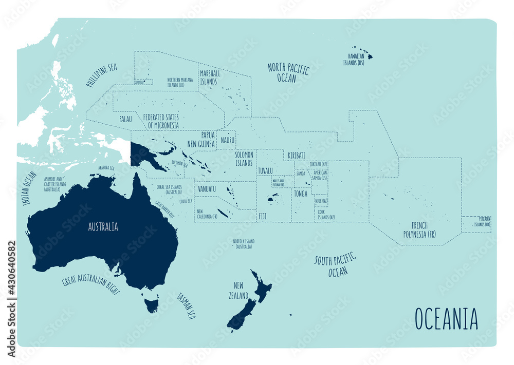 Colorful vector map of Oceania. Cartoon style Stock Vector | Adobe Stock