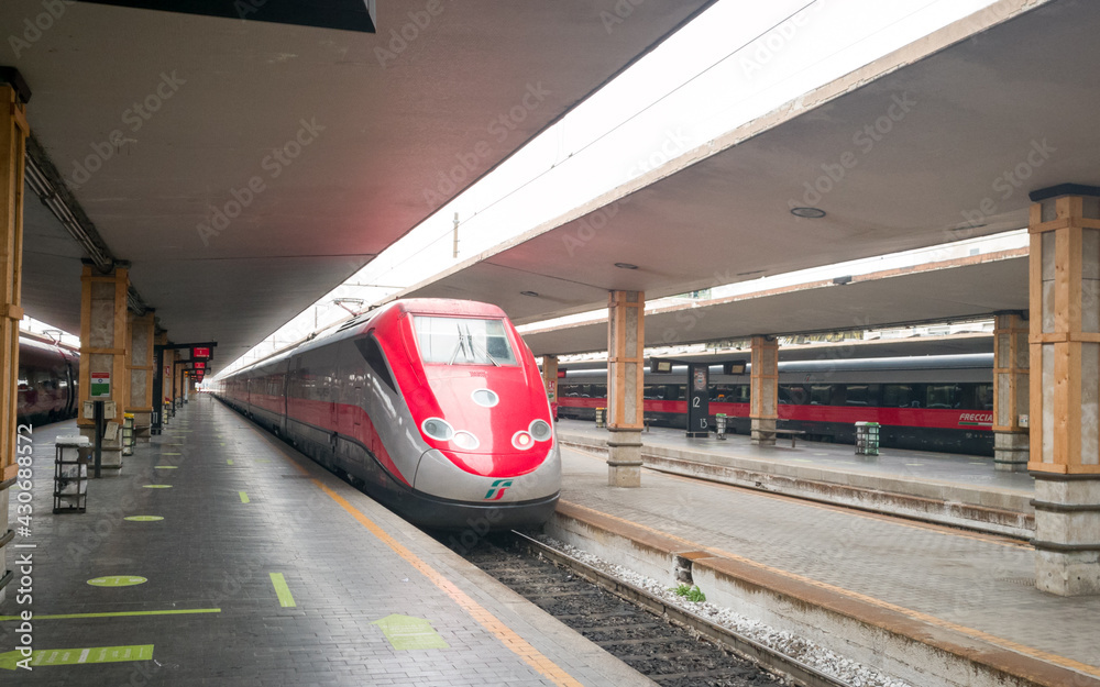 FLORENCE, ITALY - FEBRUARY 16 2021: High speed Frecciarossa train ...