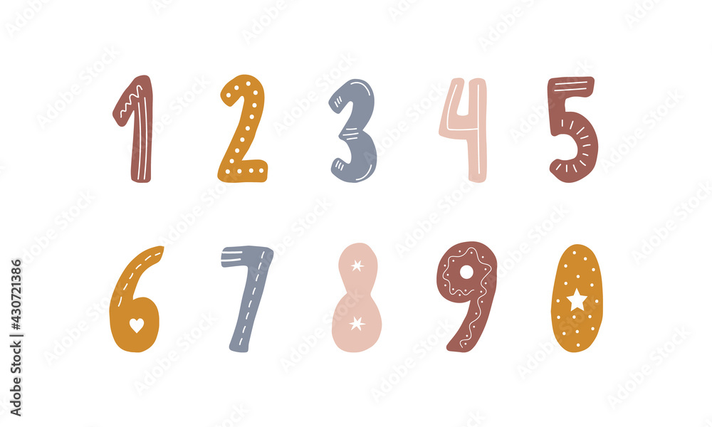 Hand drawn numbers in boho style. Cute symbols for banners, nursery ...