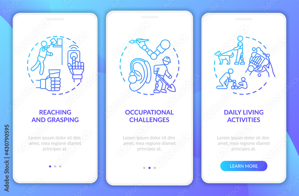 Upper-limb implants tasks onboarding mobile app page screen with ...