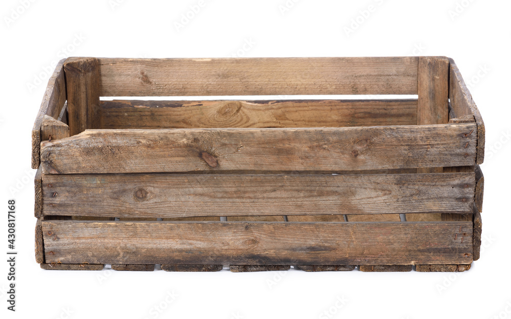Wooden crate isolated on white background. Old empty vintage wood box. Adobe Stock