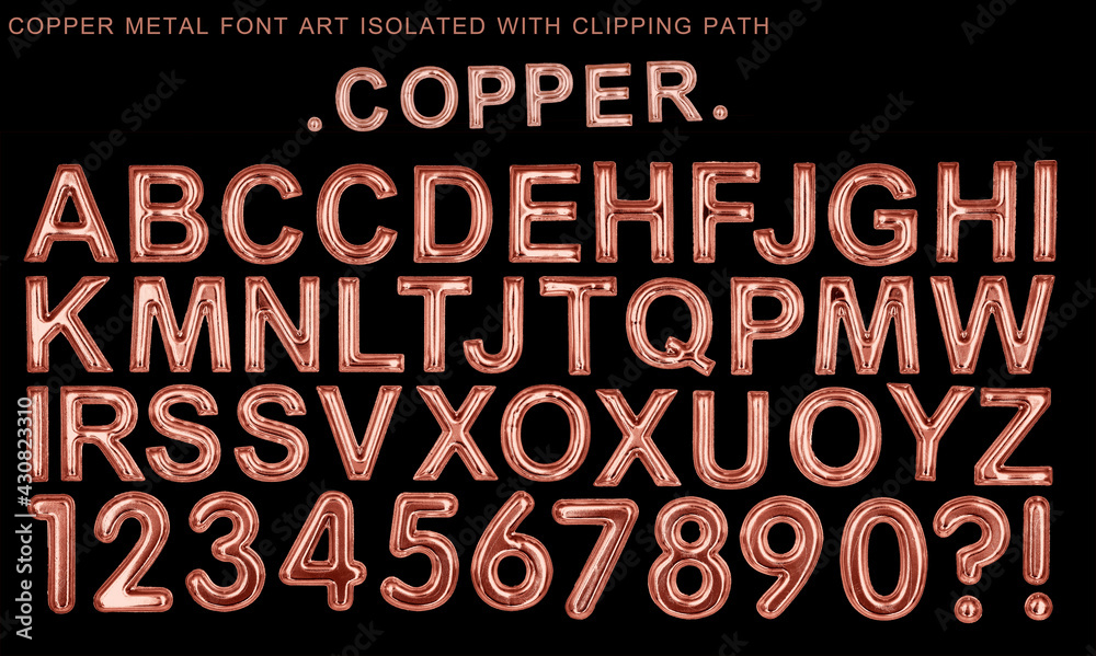 Copper font, A-Z Copper metal type luxury style text alphabet isolated ...