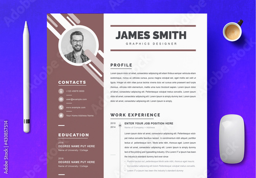 Modern Resume Layout with Photo Stock Template | Adobe Stock