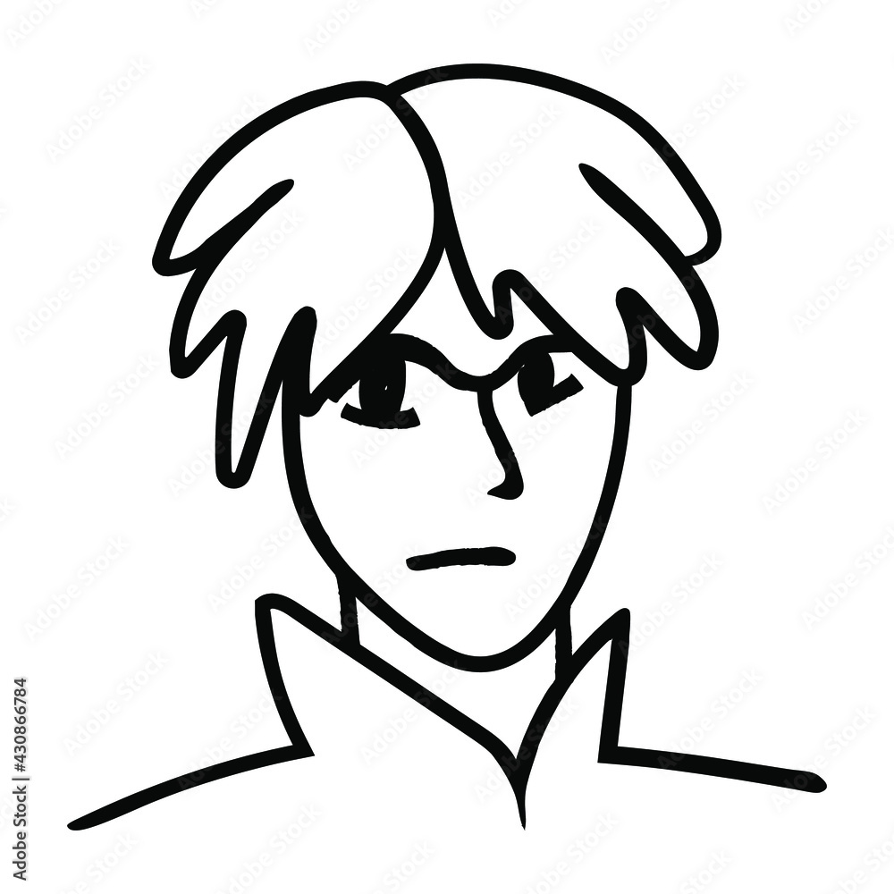 Male portrait with serious face. Vector line art with isolated cartoon ...