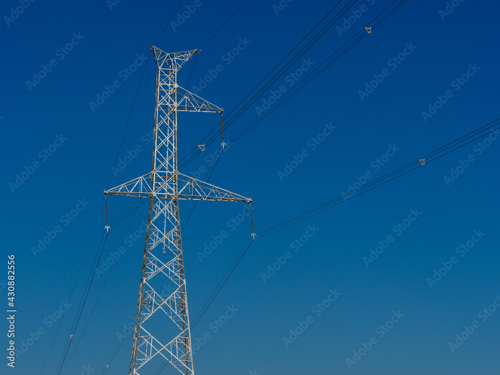 Electric pole and high voltage cable from power plant Stock Photo ...