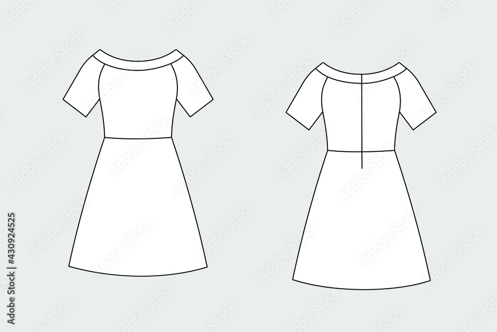 Female dress vector template isolated on a grey background. Front and ...
