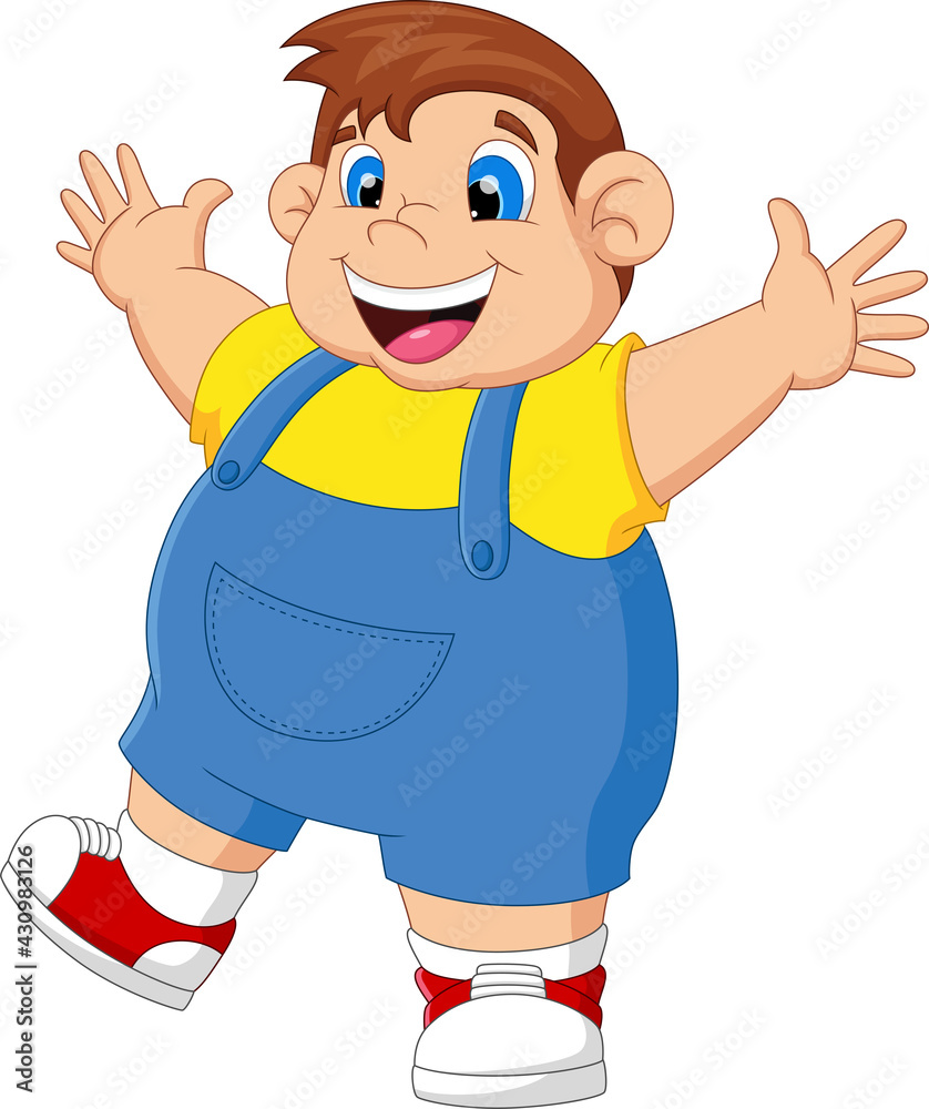 cartoon happy fat boy waving Stock Vector | Adobe Stock