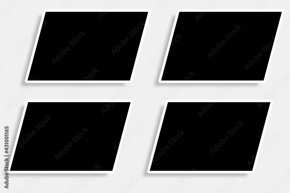 4 Rectangle photo frames in black and white colors, clean rectangular ...