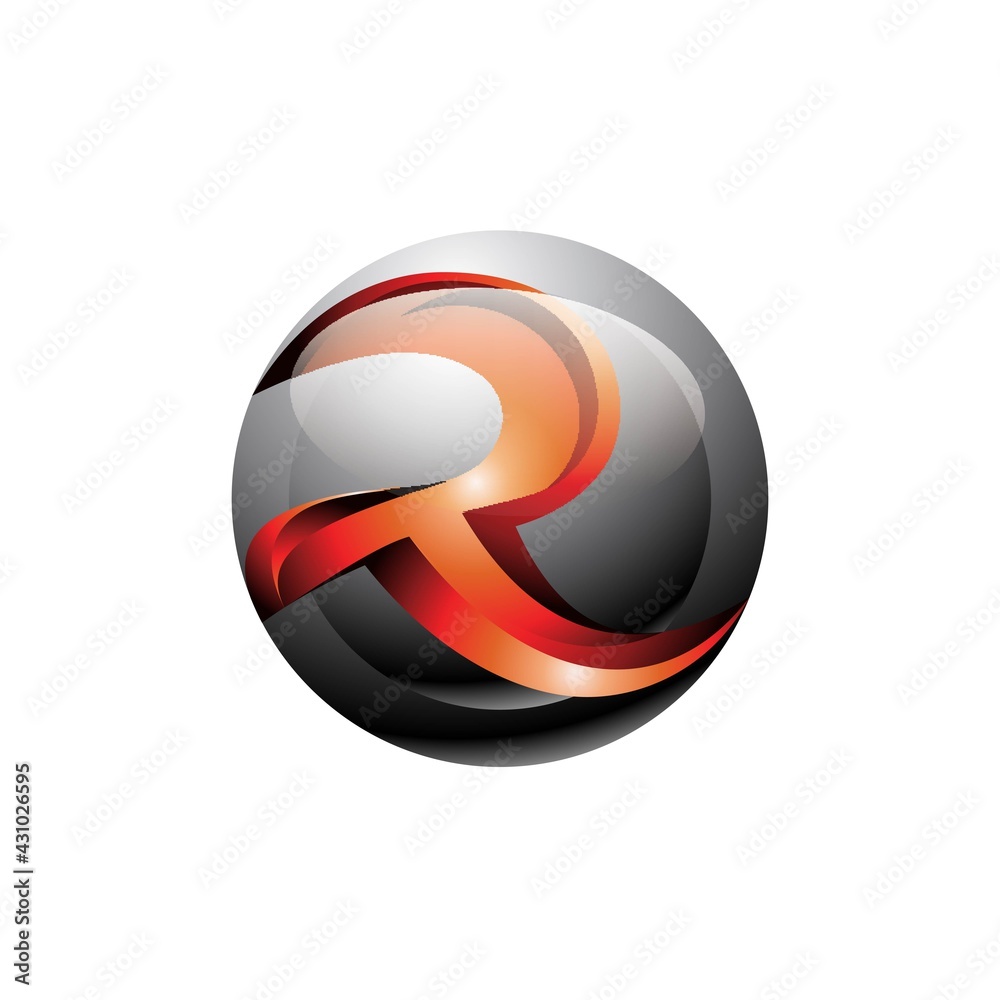 Initial letter R logo template colored red and dark circle color design ...
