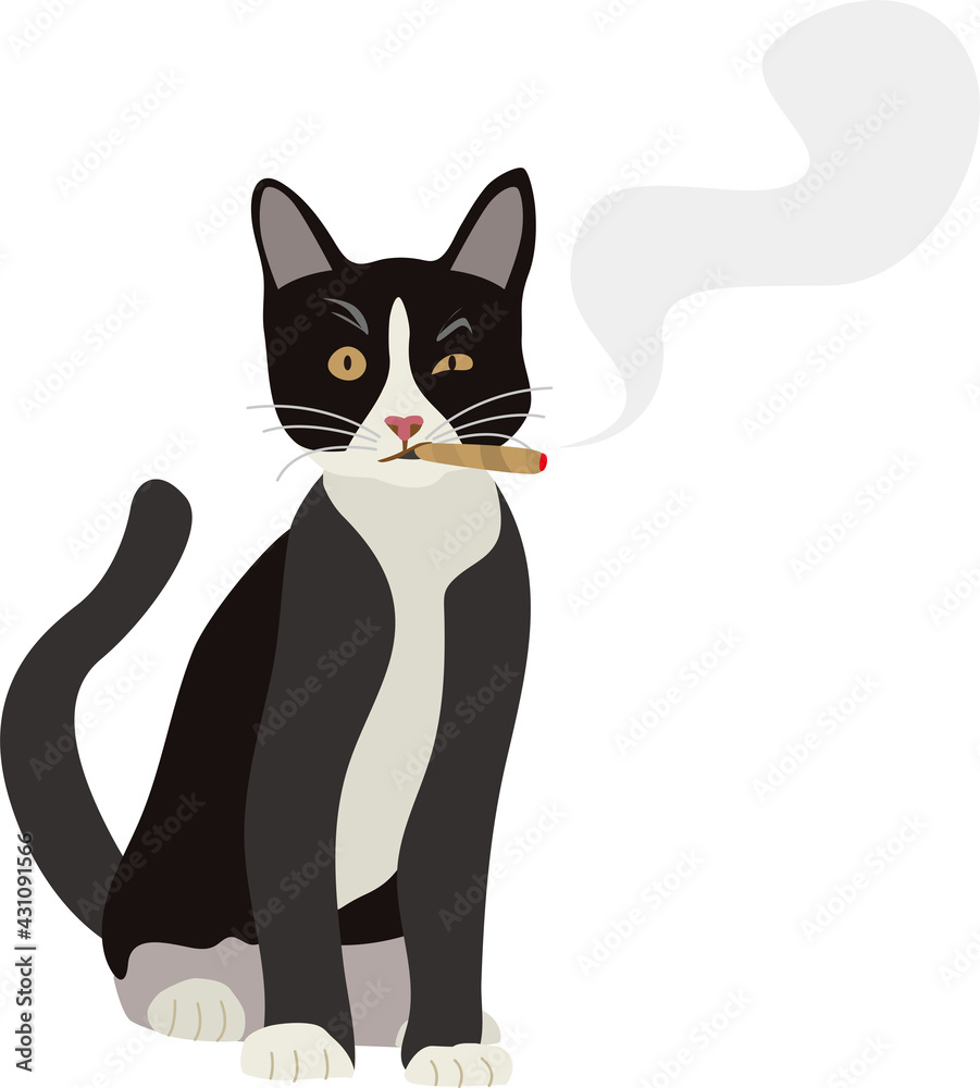 Vector illustration of smoking cat character Stock Vector | Adobe Stock