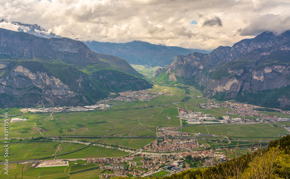 Rotaliana Valley landscape from Corona Mount in Trentino Alto Adige ...