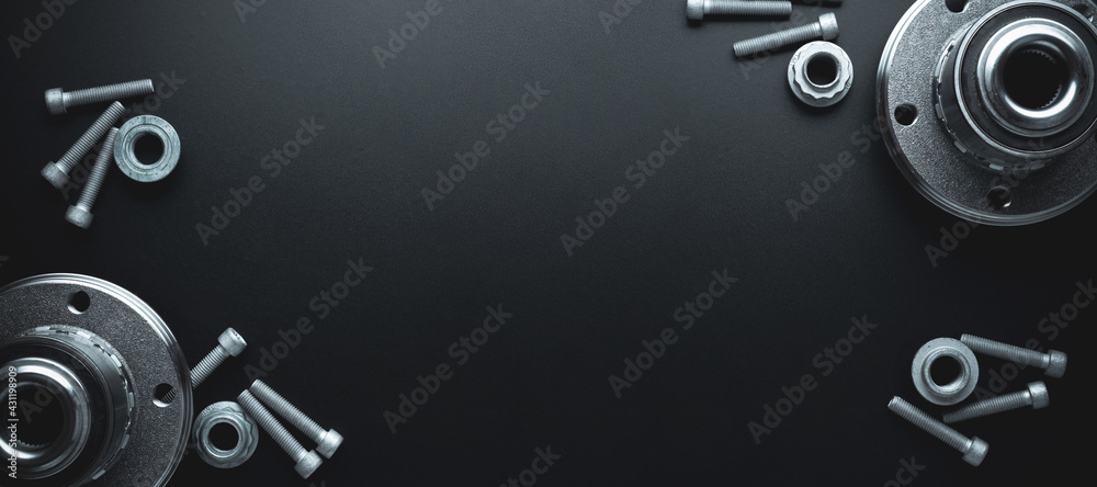 Engine gears. Auto motor mechanic spare or automotive piece on dark ...