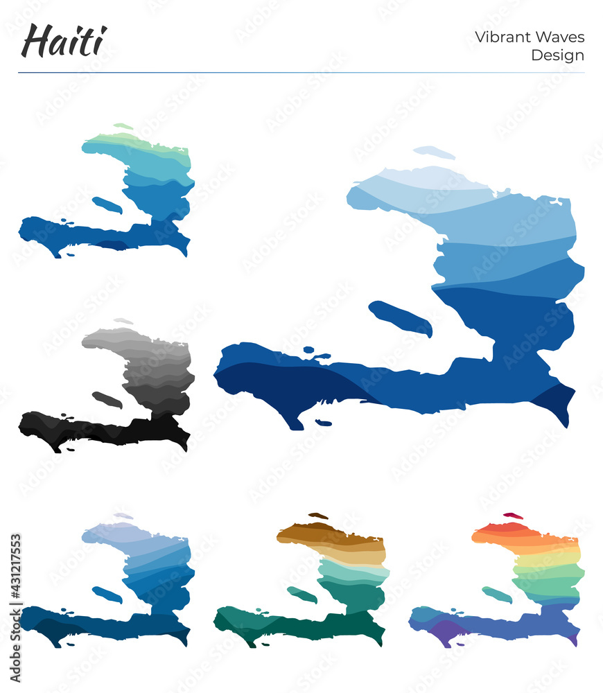 Set of vector maps of Haiti. Vibrant waves design. Bright map of ...