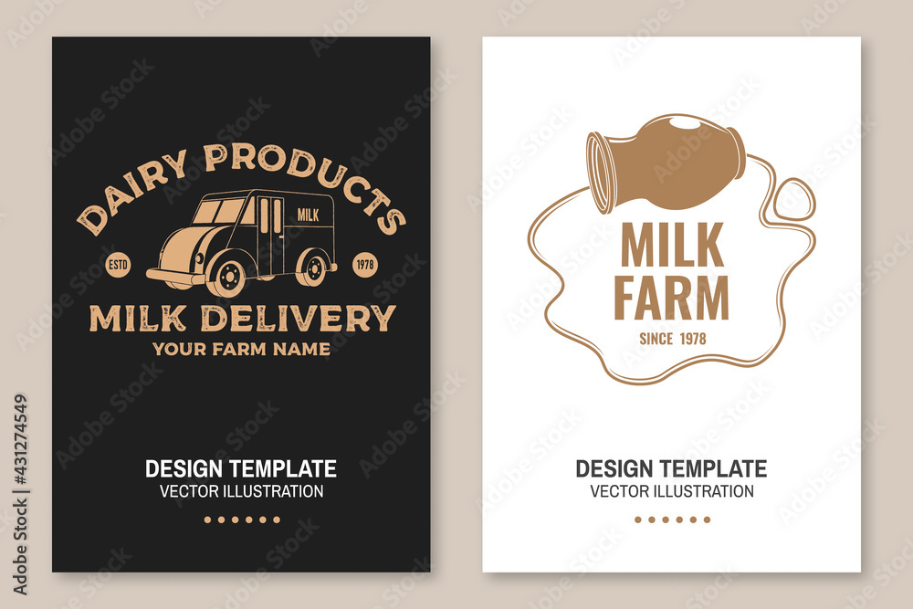 Milk delivery badge, logo. Vector. Flyer, brochure, banner, poster ...