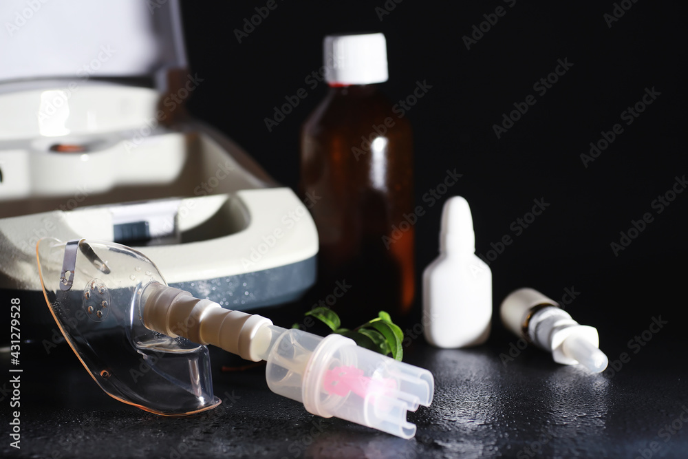 Inhalation with nebulizer at home. Asthma inhaler inhalation nebulizer ...