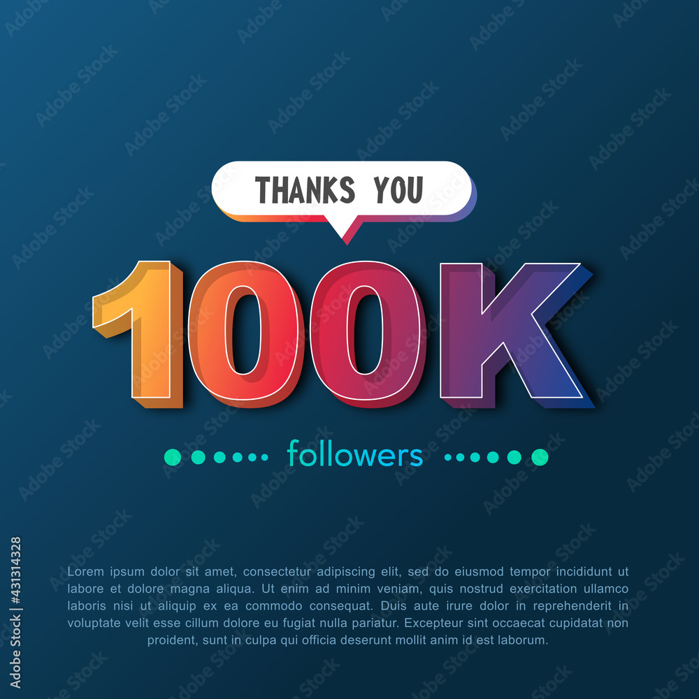 Thank You Template 100k Followers Stock Vector | Adobe Stock