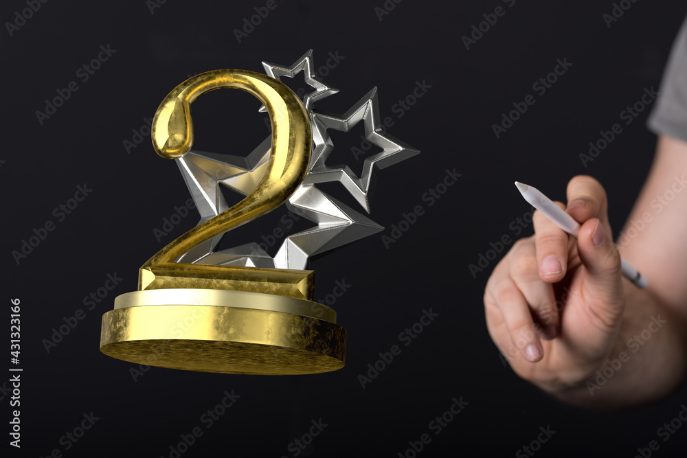 2nd two award in hand 3d Stock Photo | Adobe Stock