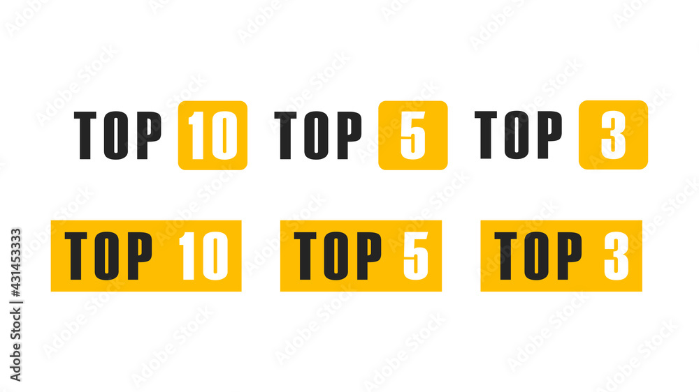 Set of lettering "Top 10", "Top 5" and "Top 3" isolated on white ...
