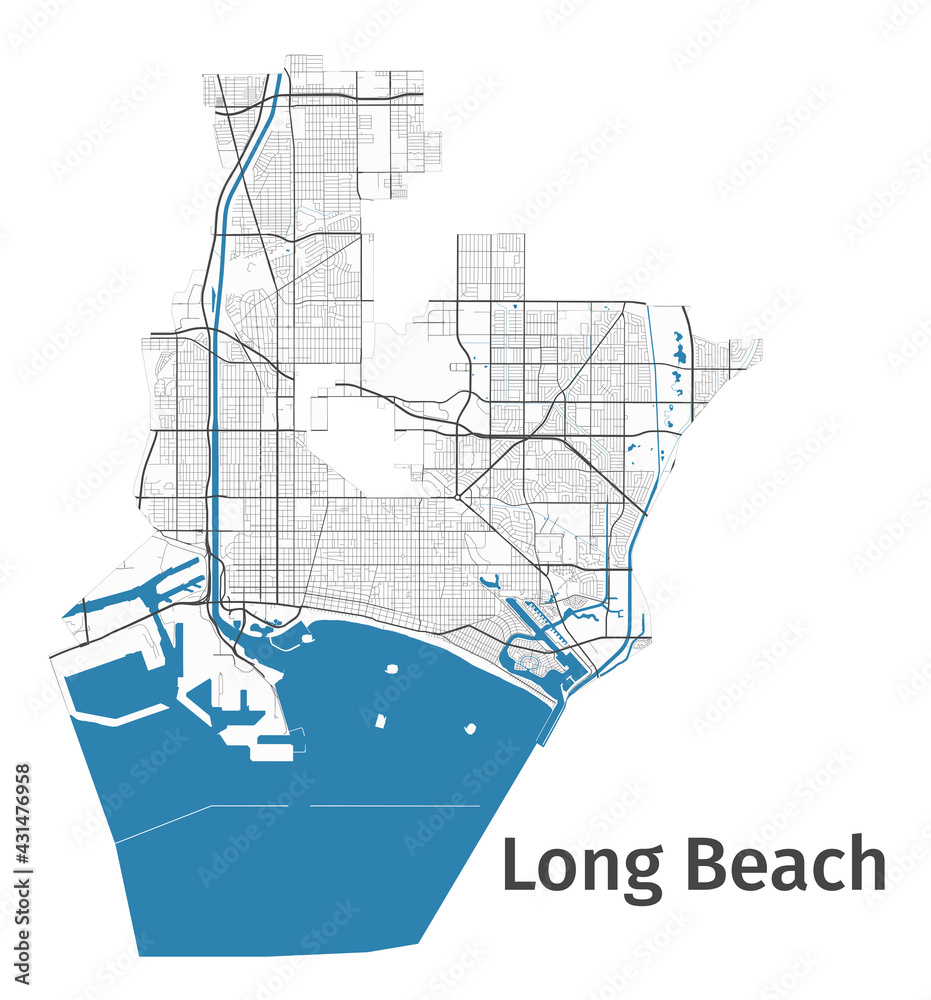 Long Beach map. Detailed map of Long Beach city administrative area ...