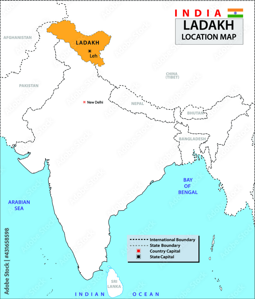 Location map of Ladakh. Neighboring countries in Ladakh. Ladakh border ...