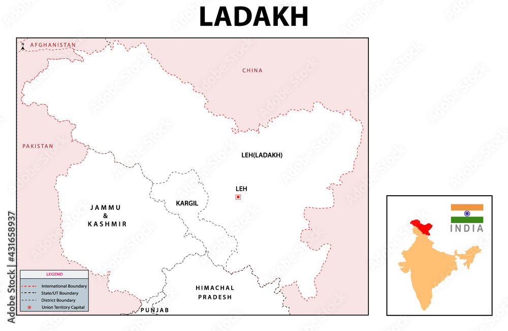 Illustration Stock Ladakh map. Outline map of Ladakh. Nagaland administrative and political map ...