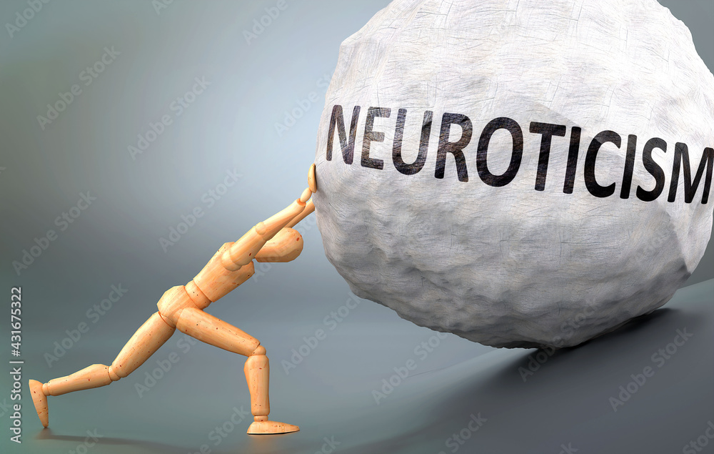 Neuroticism and painful human condition, pictured as a wooden human ...