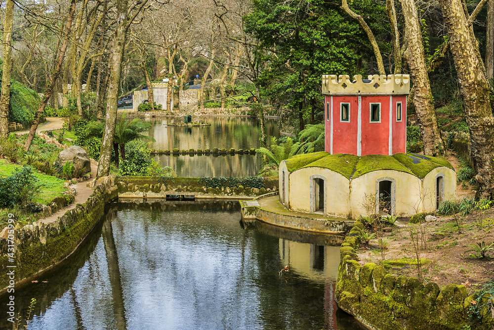 Gardens near Pena Palace in Sintra, Portugal. Pena Gardens are made up ...