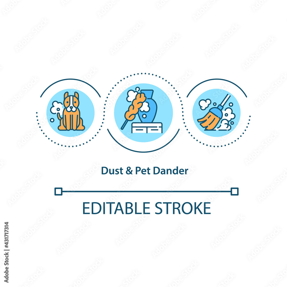 Dust and pet dander concept icon. Small particles in house air that ...