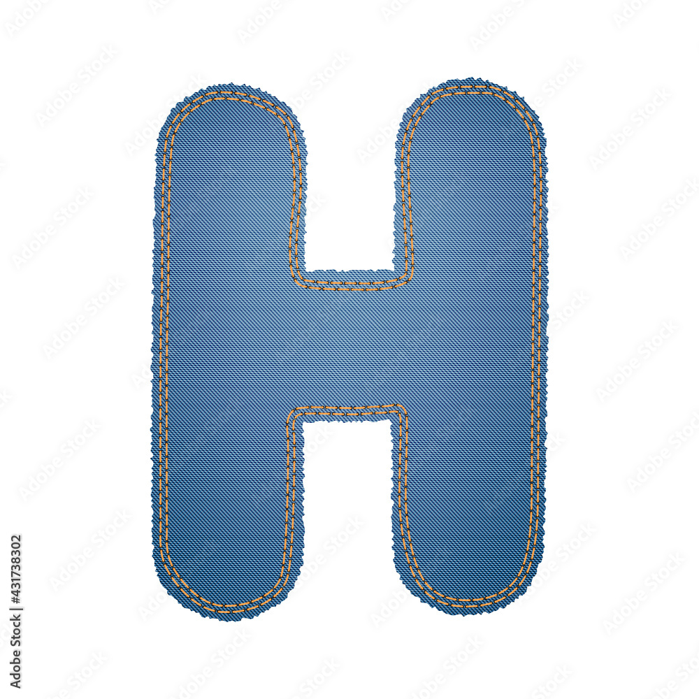 Illustration of alphabet letter H made from denim with torn raw edge ...