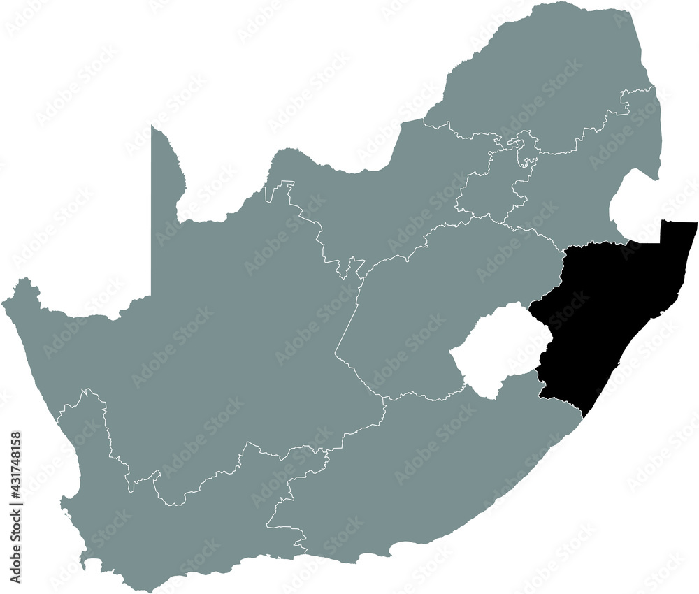 Black highlighted location map of the South African KwaZulu-Natal ...
