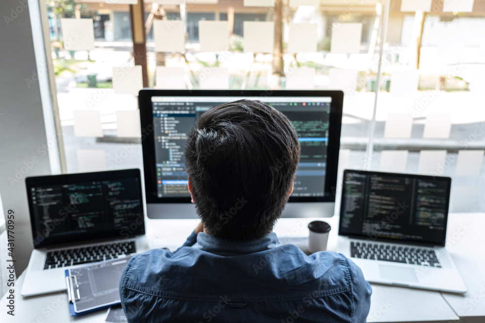 Developer programmer working on project in software development ...