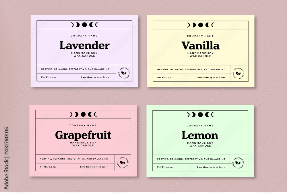 candle label editable template moon phases pastel colors Stock Vector ...