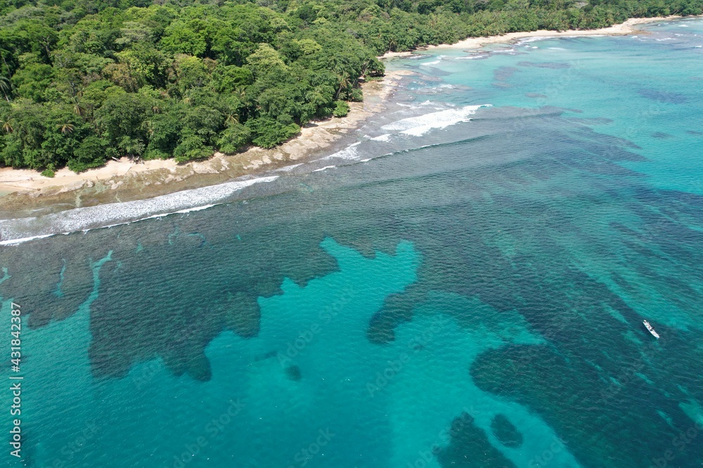 Lush tropical Caribbean Coast of Limon in Costa Rica -aerial views of ...
