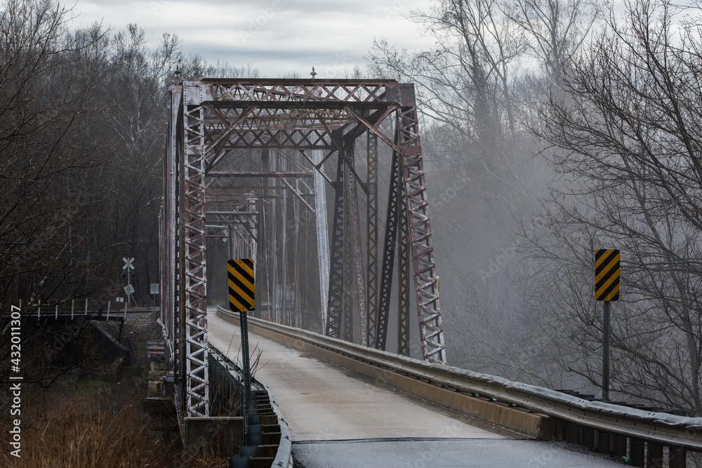 Walbridge Bridge on Foggy Day - Historic One-Lane Pratt Through Truss ...