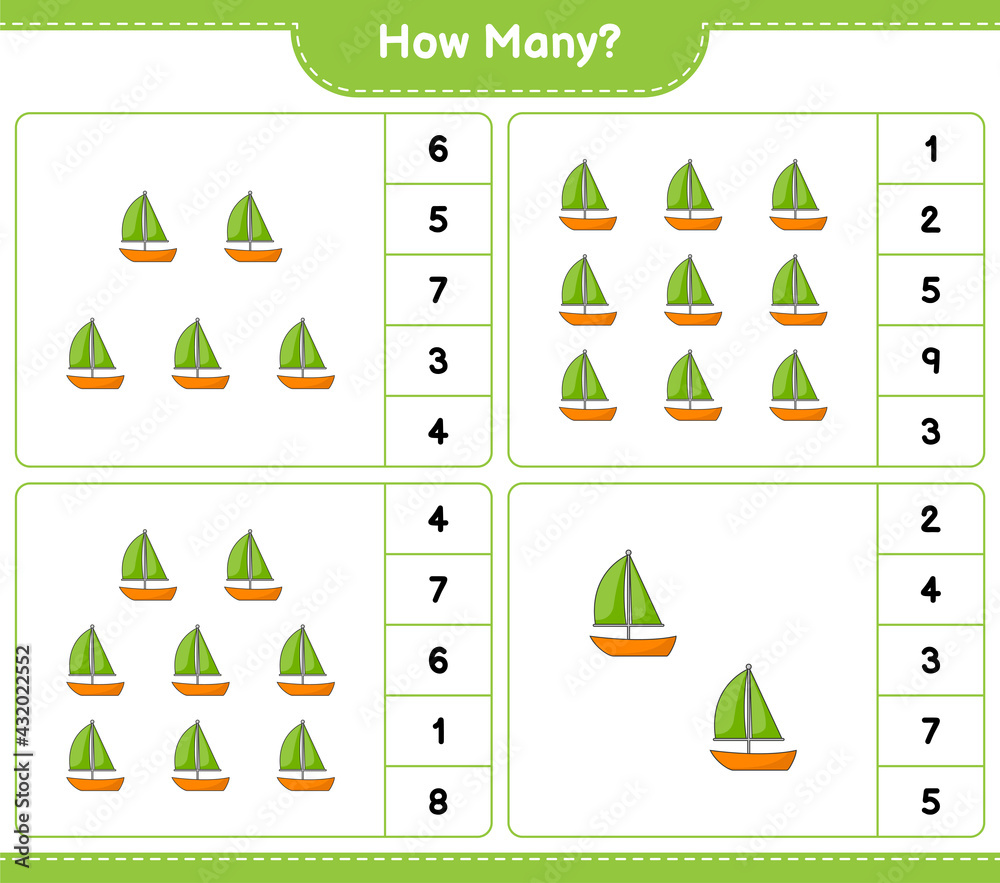 Counting game, how many Sailboat. Educational children game, printable ...