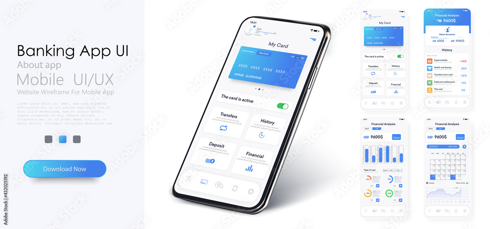 Online Banking Mobile Apps UI, UX, GUI set with wallet, shopping, my ...
