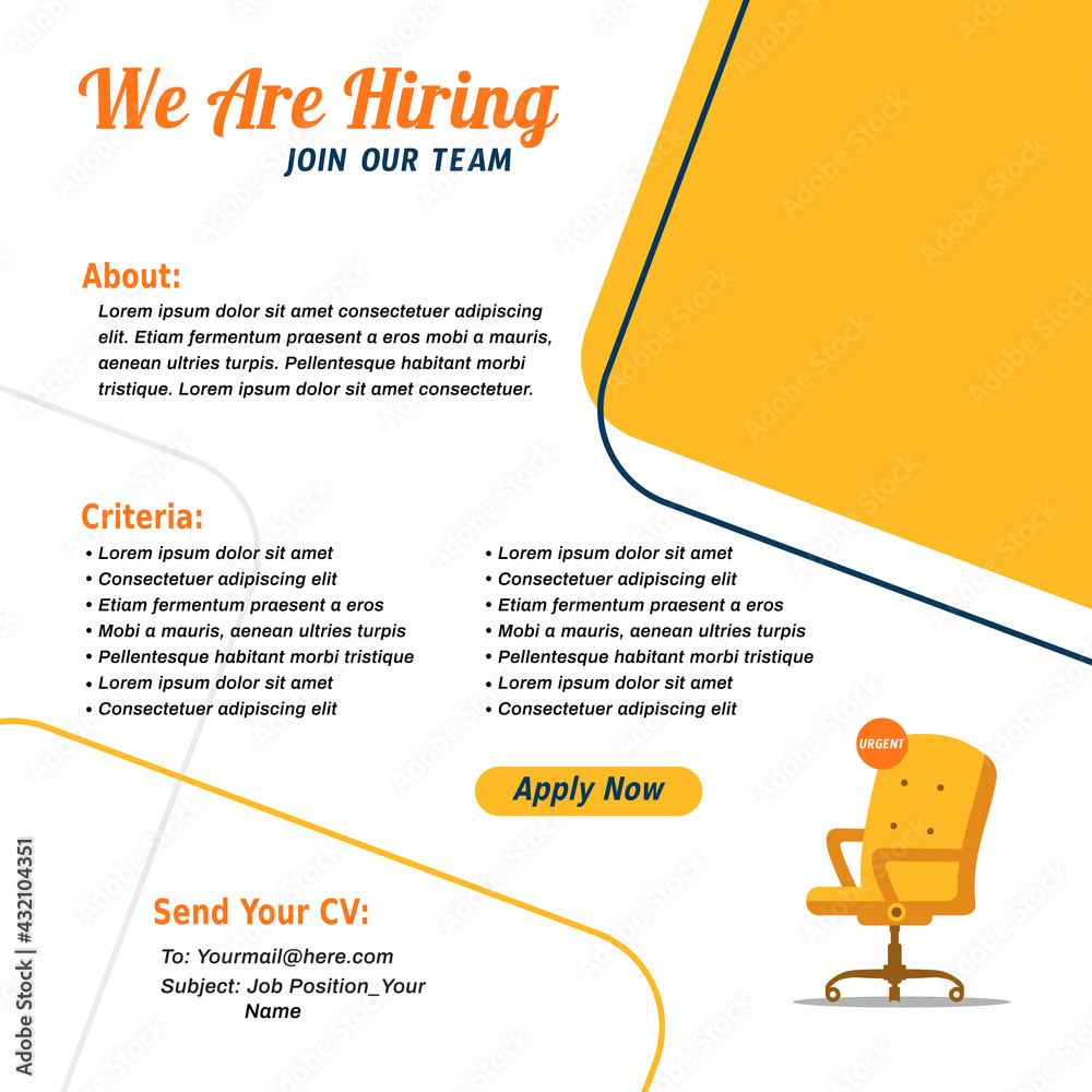 Simple job recruitment design for companies. Square social media post ...