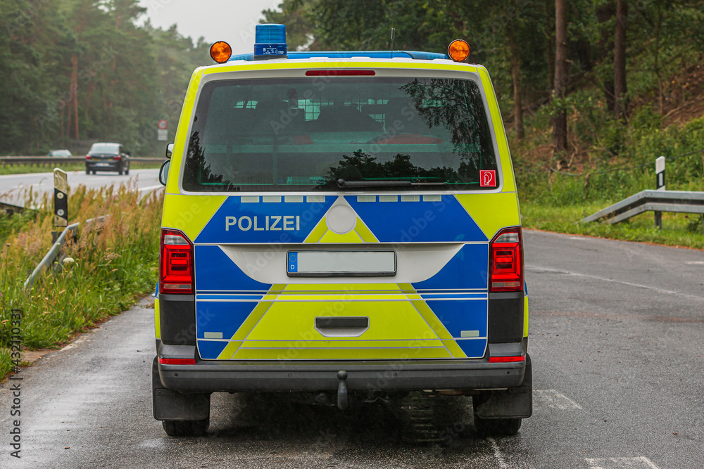 Rear view of a radio patrol car from the Brandenburg motorway in an ...