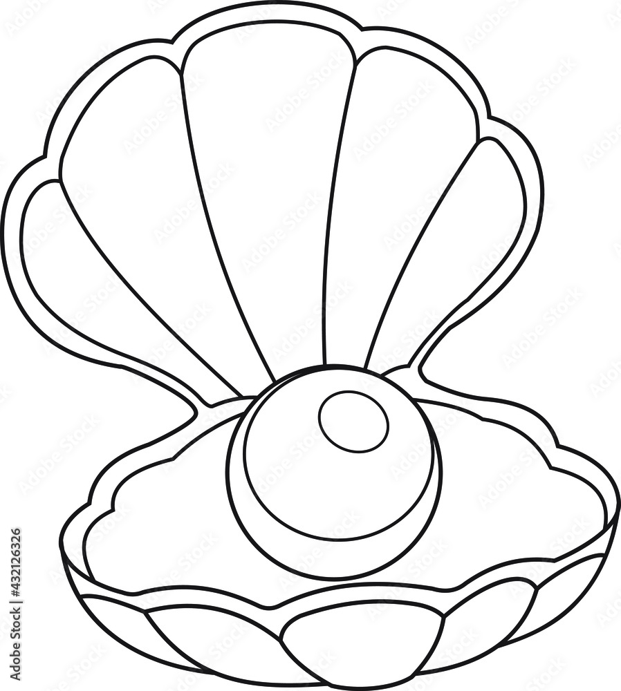Black and White Cartoon Illustration of seashell. Coloring Book Page ...