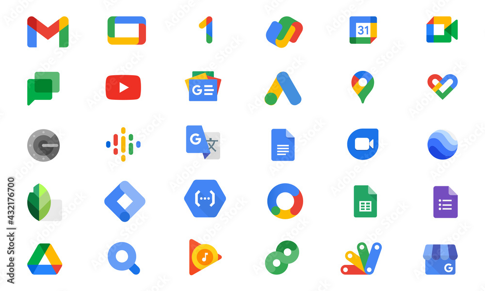 Google products and programs logo on a white background. Google icons ...