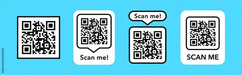 Qr codes with scan me inscription with phone. Qr code for payment, e ...