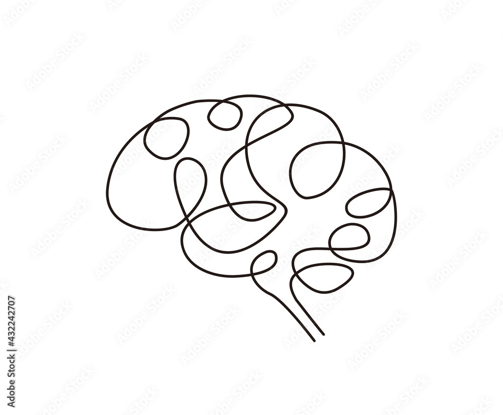 Continuous one line drawing of brain. Human brain single line design ...