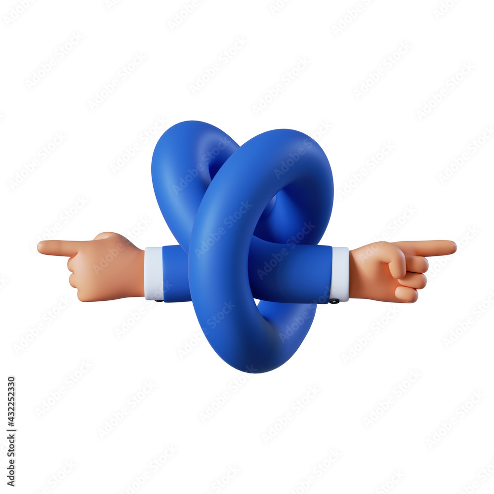 3d render, funny cartoon character boneless flexible hands show ...