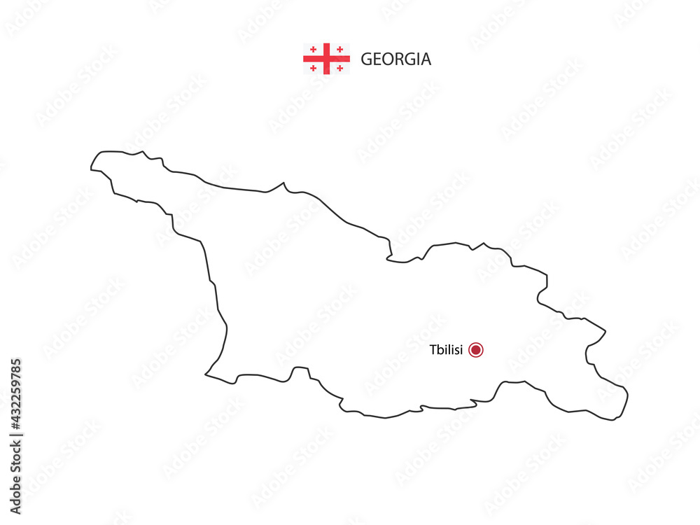Hand draw thin black line vector of Georgia Map with capital city ...